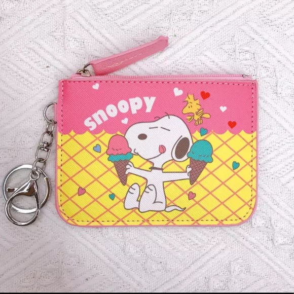 Bags | Snoopy Coin Card Id Purse Wallet Cartoon Peanuts Pink Flower ...
